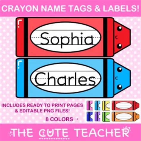 Crayon Classroom Cubby Tags Editable Printable Name Display For Bulletin Boards Etsy