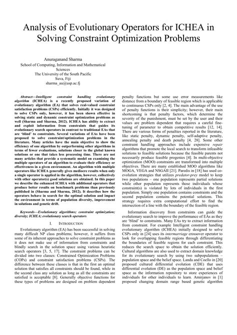 Pdf Analysis Of Evolutionary Operators For Ichea In Solving Constraint Optimization Problems