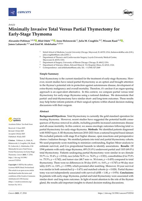Pdf Minimally Invasive Total Versus Partial Thymectomy For Early