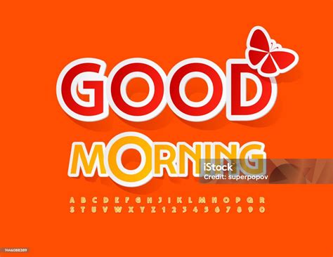 벡터 재미 카드 좋은 아침입니다 노란색 스티커 알파벳 문자와 숫자 세트 개념에 대한 스톡 벡터 아트 및 기타 이미지 개념 그래픽 프린트 긍정적인 감정 표현 Istock