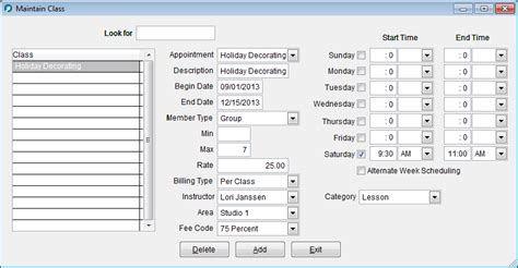 Maintain Class Window