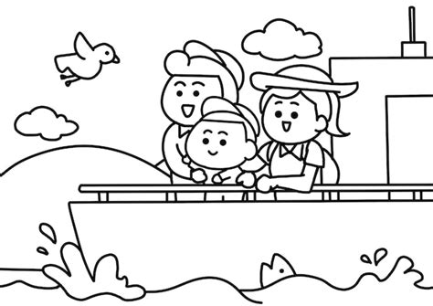 배 를 타고 여행 하는 가족 프리미엄 벡터