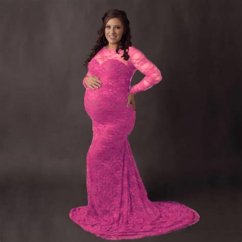 Elegant Maternity Gown Sex Lace Maxi Dress Pregnant Women Clothes