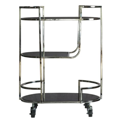 Beamp Black Glass Drinks Trolley With Silver Steel Frame Furniture In Fashion