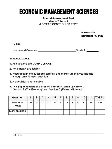 Ems Term 2 Controlled Test 1 Pdf Money Expense Ems Term 2 Controlled Test 1 Pdf Money Expense