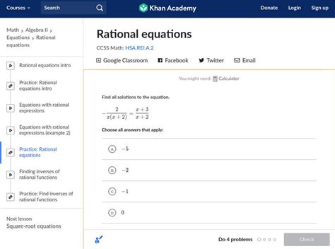Khan Academy Equations With Two Rational Expressions Unit Plan For 9th 10th Grade Lesson Planet