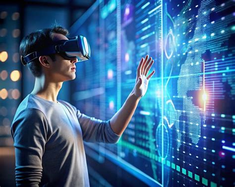 Professional of the future using augmented reality glasses to work and analyze data | Premium AI ...
