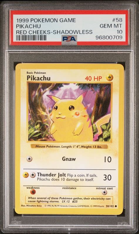 Pikachu 1999 Pokemon Game 58 Shadowless Red Cheeks Price Guide