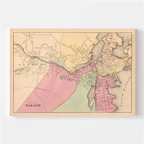 Salem Map 1871 Old Map Of Salem Massachusetts Art Vintage Print