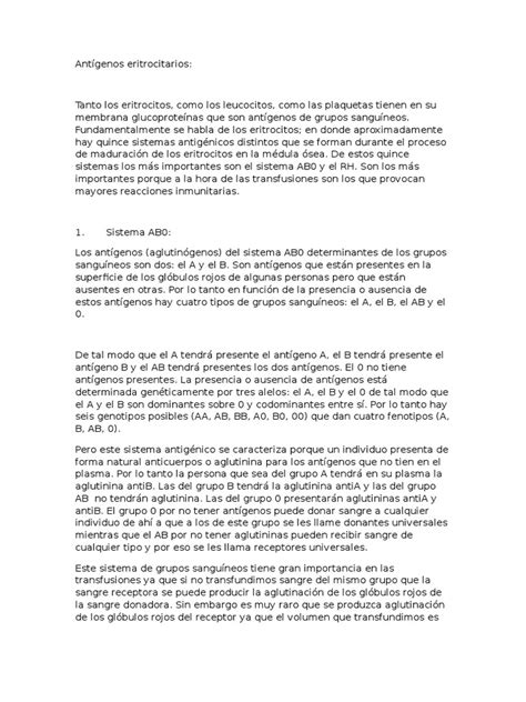Antígenos Eritrocitarios Pdf Tipo De Sangre Sangre