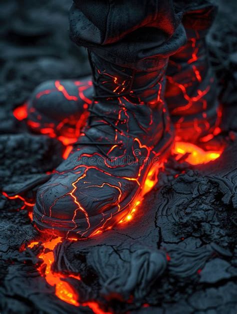 A Man Walks On Flowing Lava Generative Ai Stock Illustration