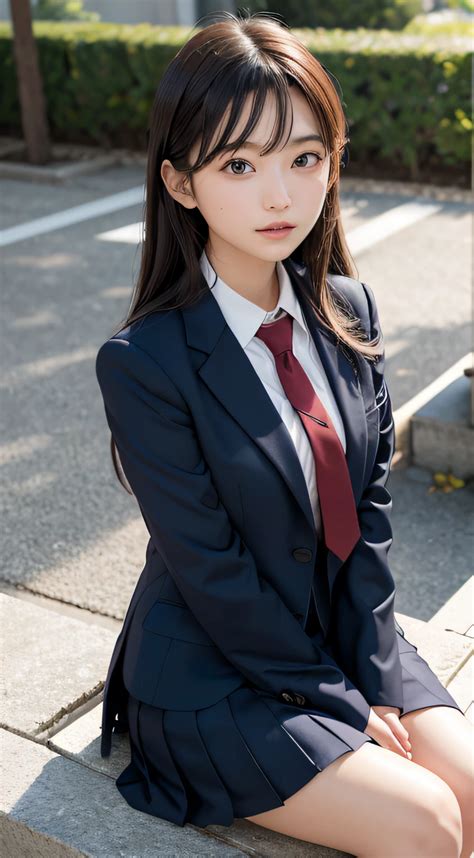 Arafed Asian Woman In A Suit And Tie Sitting On A Bench Seaart Ai