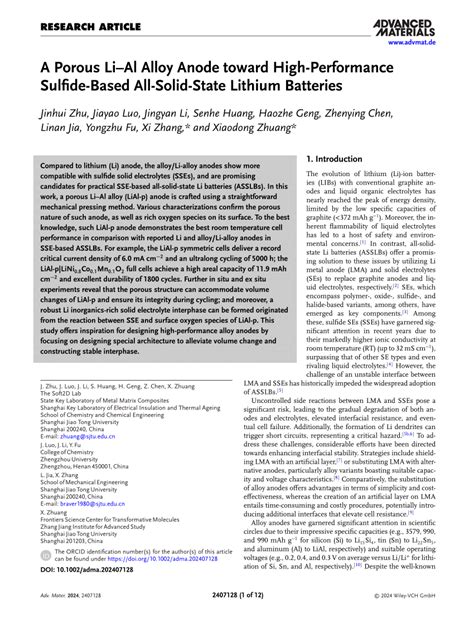 A Porous Lial Alloy Anode Toward High‐performance Sulfide‐based All