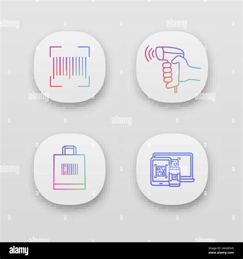 Barcodes App Icons Set UI UX User Interface Linear Code Handheld Barcode Scanner Shopping