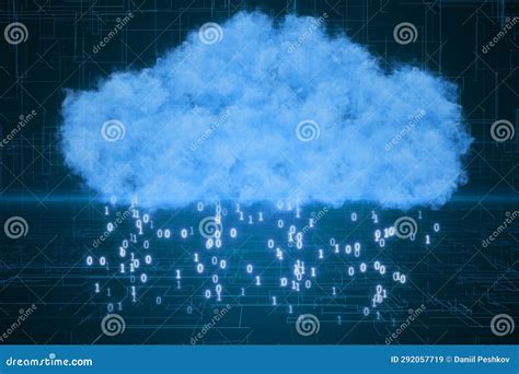 Creative Cloud Hologram With Binary Code Rain On Blurry Wallpaper