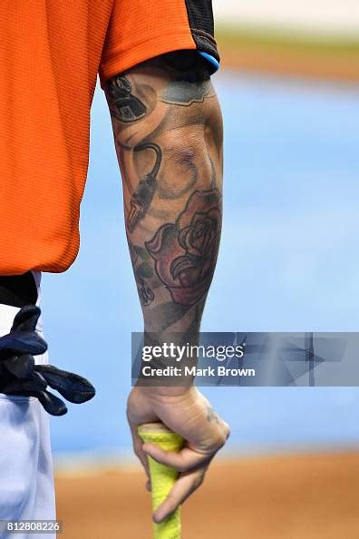 A Detail Of A Tattoo On The Arm Of Yadier Molina Of The St Louis