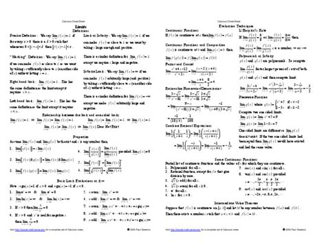 calculus cheat sheet limits reduced pdf derivative differential