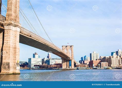 Brooklyn Bridge Over East River Viewed From New York City Stock Image
