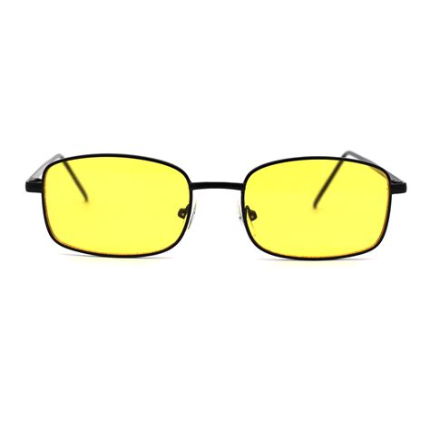 Hippie Pimp Color Lens Vintage Rectangle Metal Rim Sunglasses Black Yellow