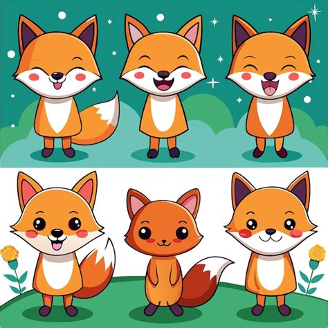 Cute Cartoon Fox Characters With Various Expressions And Poses
