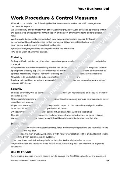 Forklift Truck Use Method Statement Template Haspod