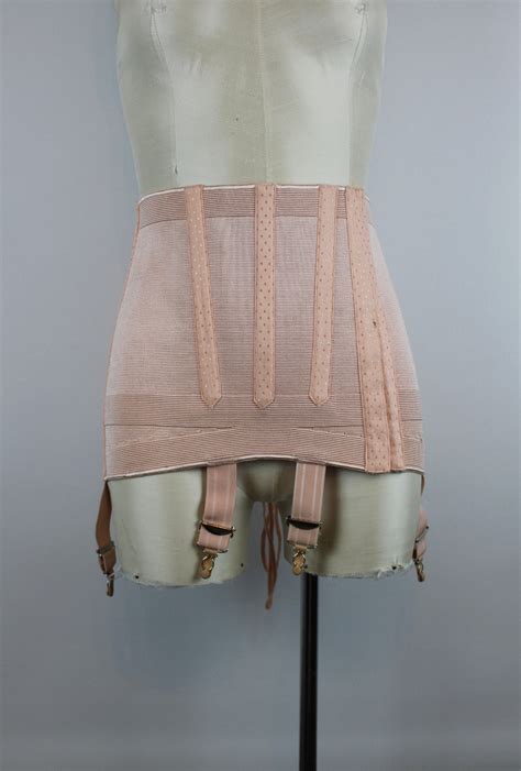 1950s Elastic Beige Girdle Skirt Vintage Garter Belt