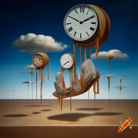 Surrealist Scene With Melting Clocks And Twisted Objects In Dreamlike