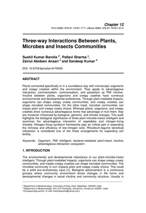 Pdf Three Way Interactions Between Plants Microbes And Insects