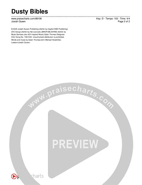 Dusty Bibles Chords Pdf Josiah Queen Praisecharts