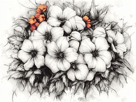 Floral Sketch A Beautiful Representation Of Floral Designs Showcasing Color And Form Stock