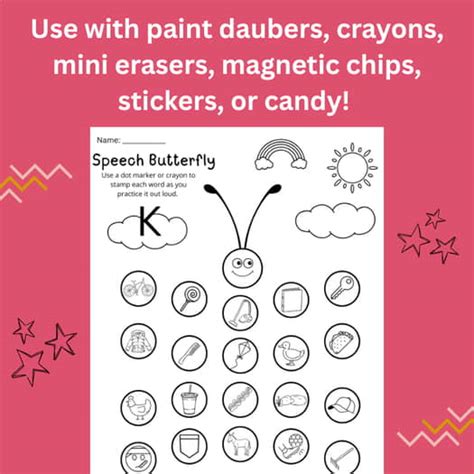 K Articulation Dot Marker Worksheet— Spring Butterfly Theme Speech