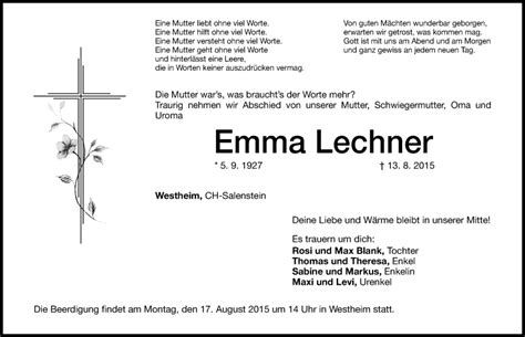 Traueranzeigen Von Emma Lechner Trauernnde
