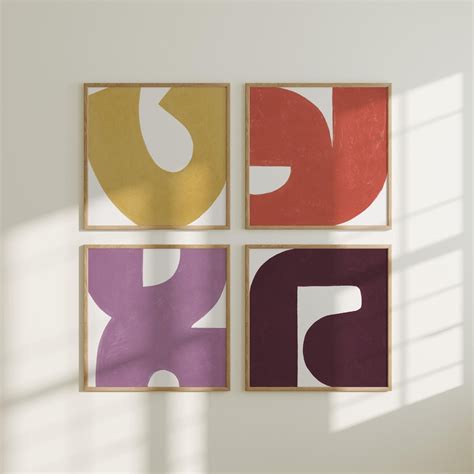 Set Of 4 Bold Color Square Prints Modern Printable Wall Art Simple
