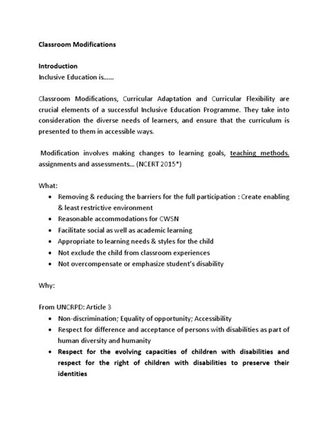 Classroom Modifications Pdf Inclusion Education Classroom