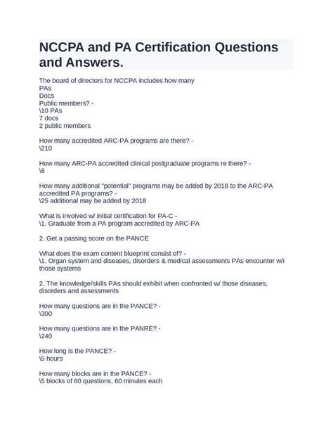 Nccpa And Pa Certification Questions And Answers Exams Medicine