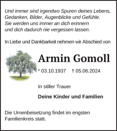 Traueranzeigen Von Armin Gomoll Trauer Nordkurier