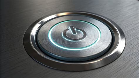 Glowing Metal Power Button With Blue Light Stock Illustration
