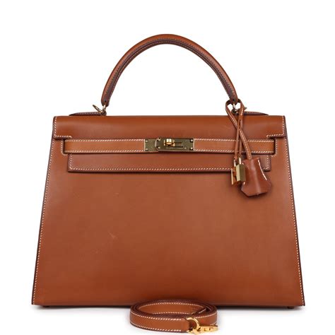 Pre Owned Hermes Sellier Kelly 32 Fauve Barenia Gold Hardware
