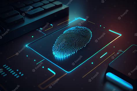 Premium Photo Biometrics Identification And Cyber Security Concept Glowing Neon Fingerprint On