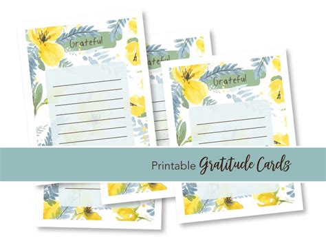 Printable Gratitude Cards With Watercolor Floral Illustrations Yellow