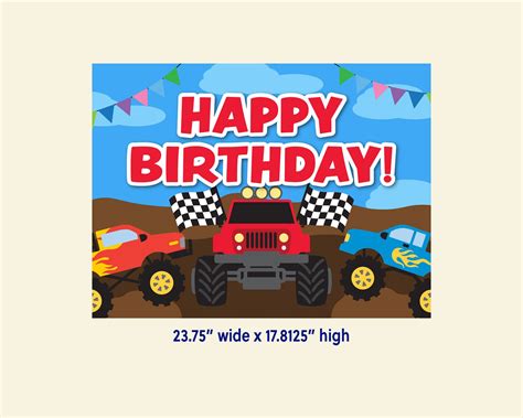 Monster Truck Happy Birthday 18 X 24 Yard Card Etsy