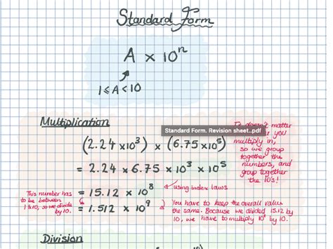 gcse igcse standard form revision sheet teaching resources
