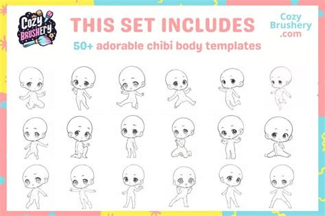 Procreate Chibi Body Template Stamps Brushes 100 Cute Adorable And