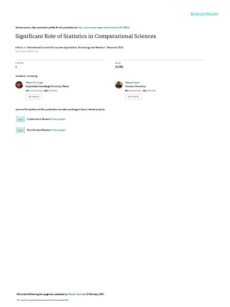 Significant Role Of Statistics In Computational Sciences Pdf