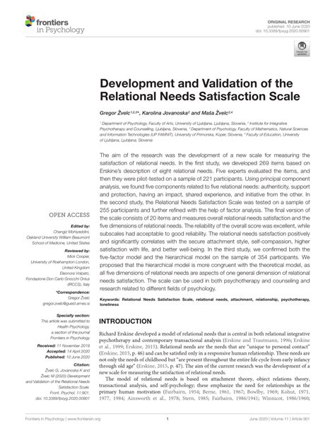Pdf Development And Validation Of The Relational Needs Satisfaction Scale