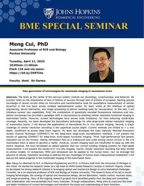 Bme Special Seminar Meng Cui Johns Hopkins Biomedical Engineering