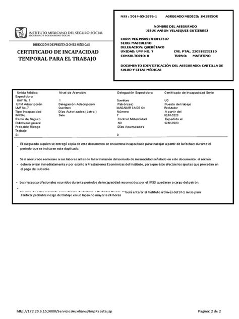 Certificado De Incapacidad Imss 2023 Pdf Ciencias De La Salud