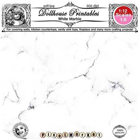 Dollhouse Printable Miniature White Marble Wallpaper For Covering Wall