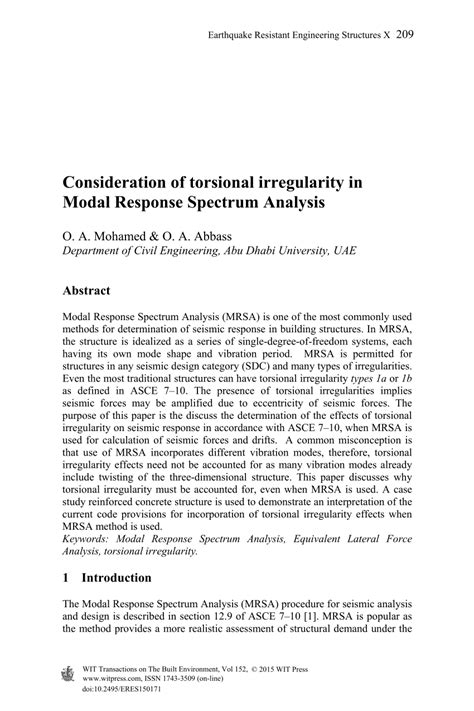 Pdf Consideration Of Torsional Irregularity In Modal Response Spectrum Analysis