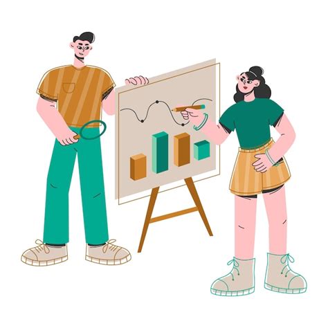 Premium Vector Man And A Woman Draw A Graph